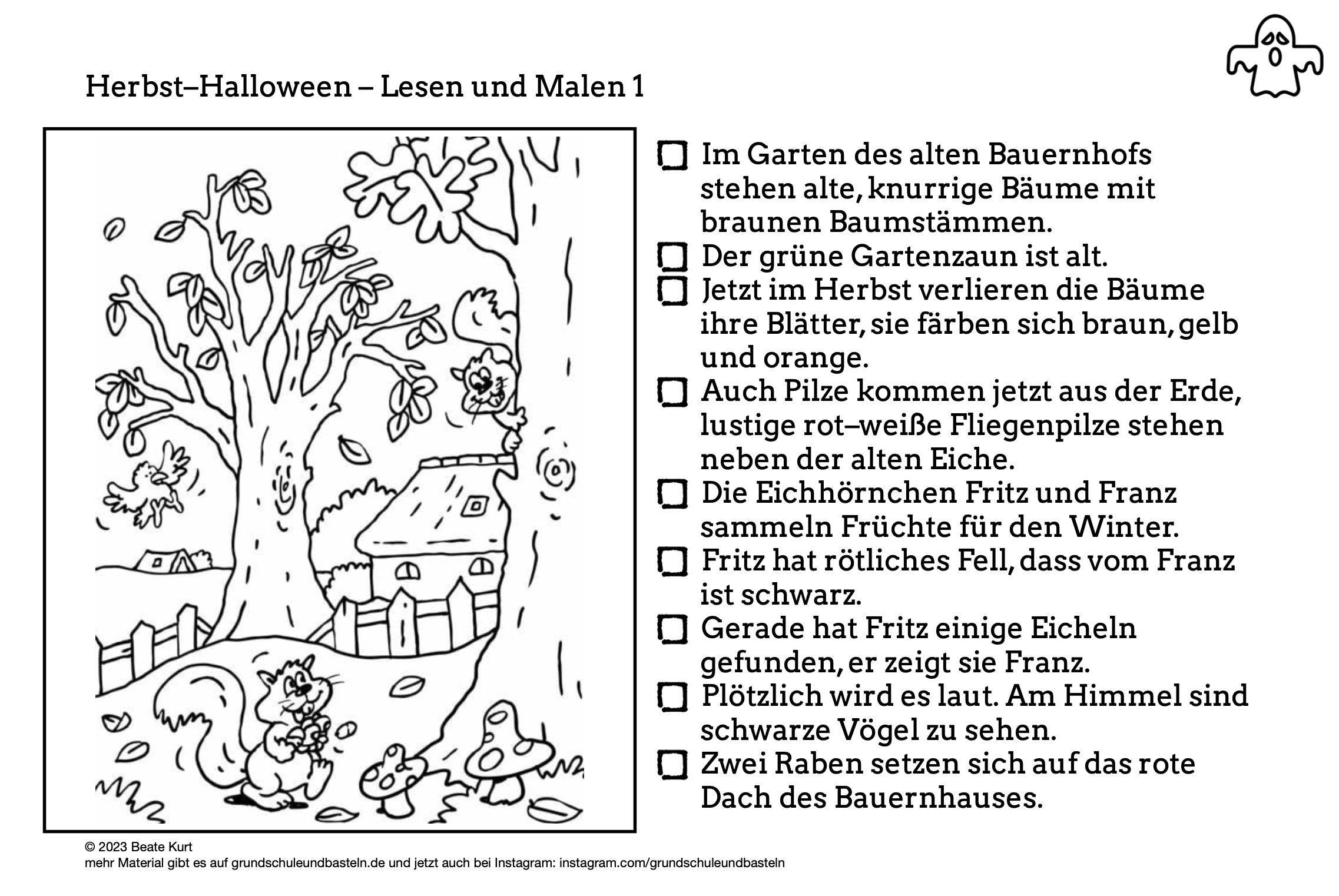 Herbst: Lesen und Malen 1 – grundschuleundbasteln.de