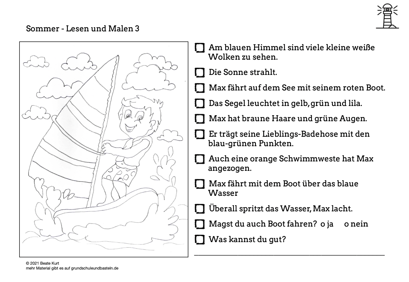 Sommer: Lesen und Malen 3 – grundschuleundbasteln.de
