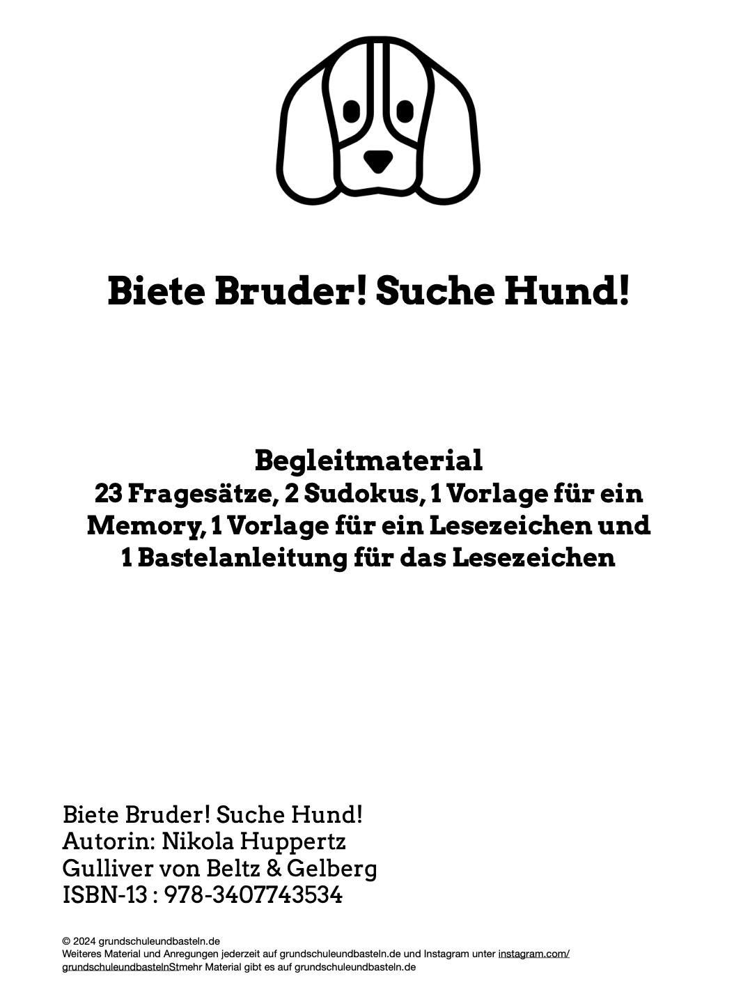 Begleitmaterial: Biete Bruder! Suche Hund! – grundschuleundbasteln.de