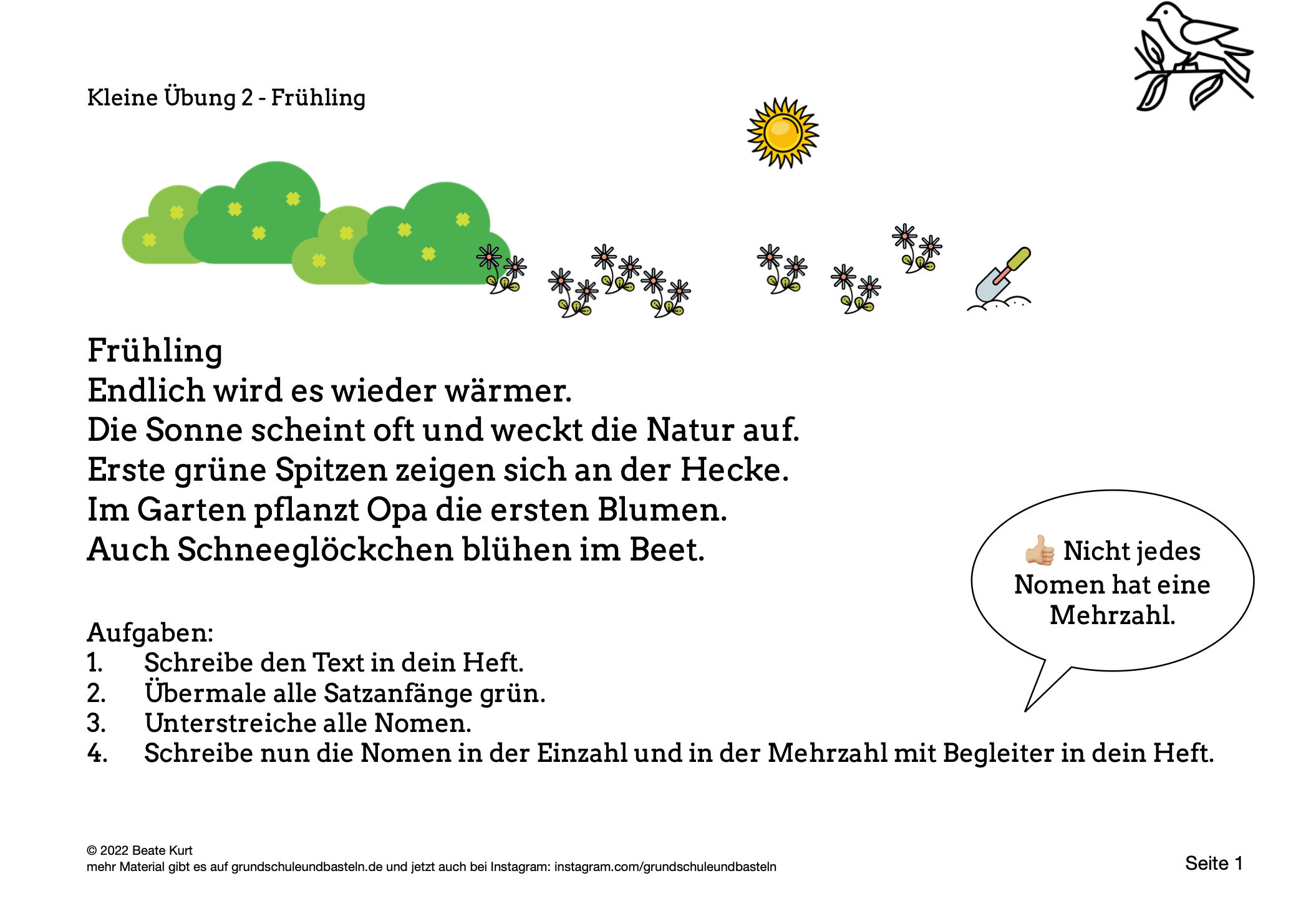 Im Frühling: Kleine Übung 2 – grundschuleundbasteln.de