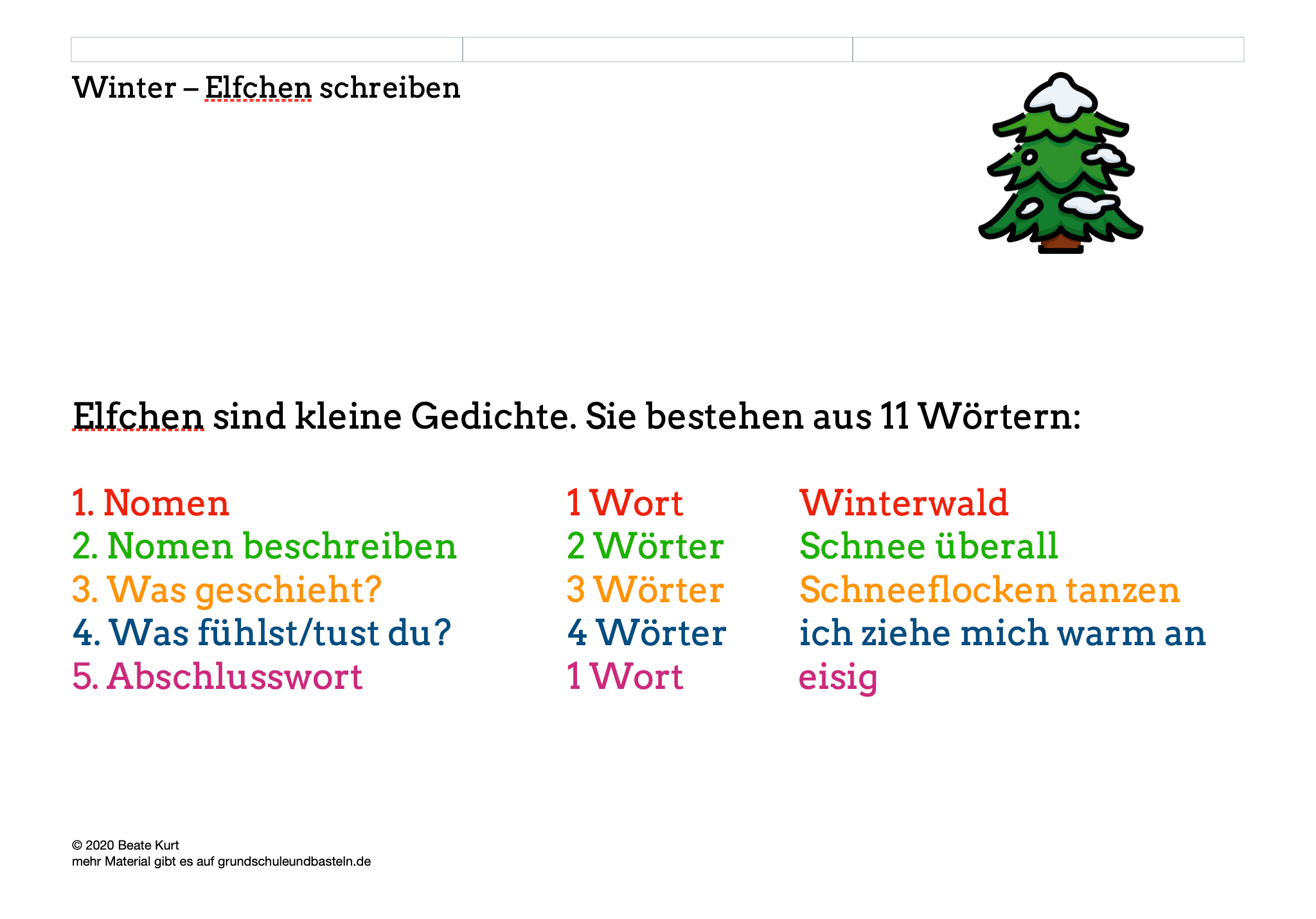 Im Winter: Ein Elfchen schreiben – grundschuleundbasteln.de